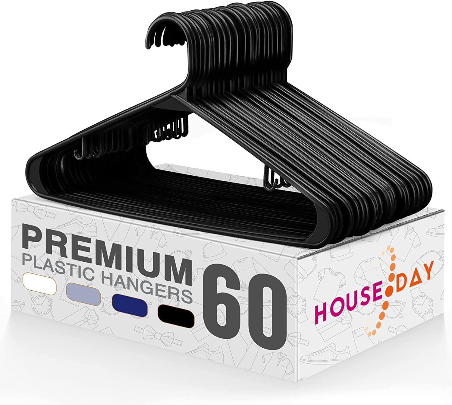 HOUSE DAY 60 Pack Black Plastic Hangers, Durable Heavy Duty Clothes ...