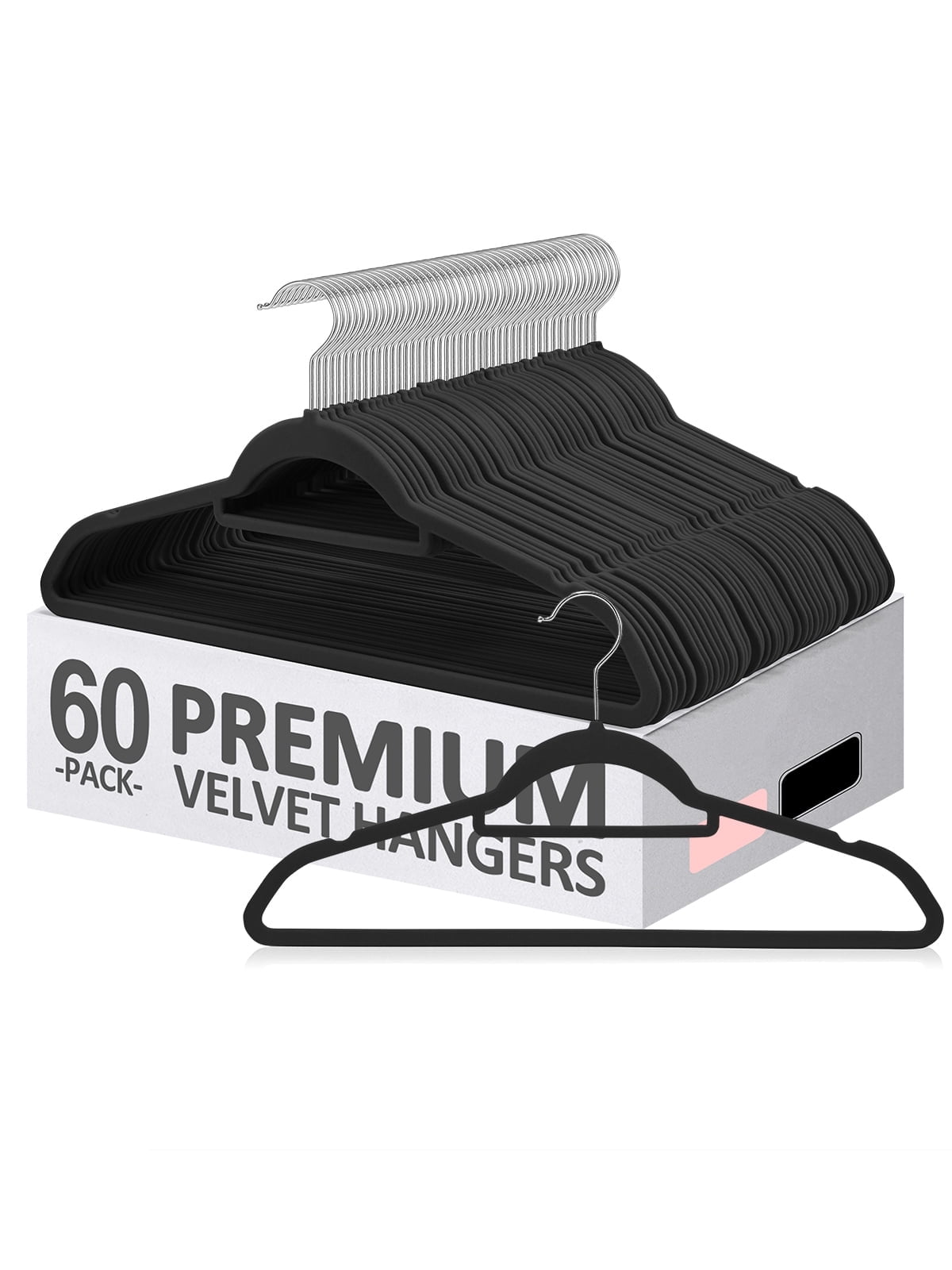 HOUSE DAY 60 Pack Non-Slip, Space-Saving Black Velvet Hangers with Tie ...