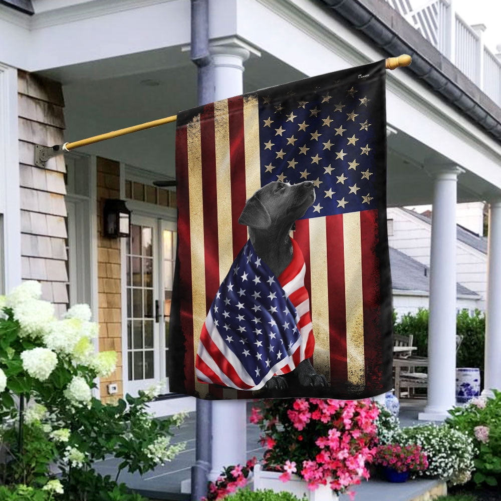 House Flag Black Labrador Retriever On American Patriot Wrapped in ...