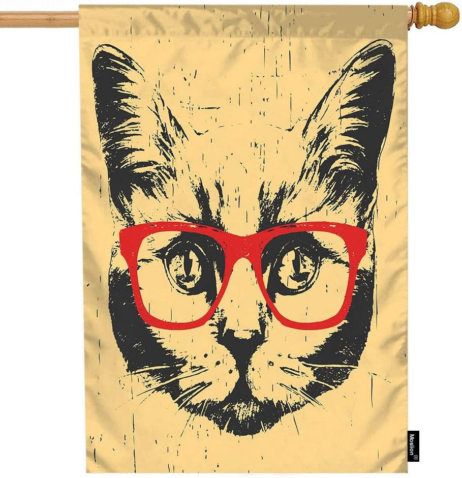 House Flag Cat Animal Vintage British Shorthair Cat Wearing Red Glasses ...