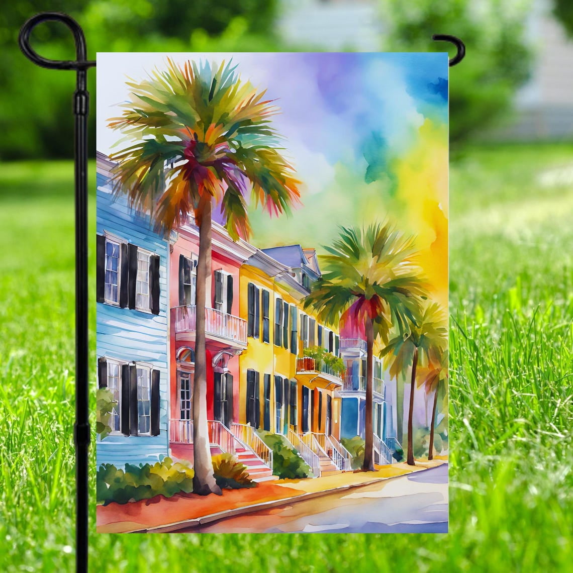 House Flag Charleston Rainbow Row Flag Palm Tree Southern Outdoor ...