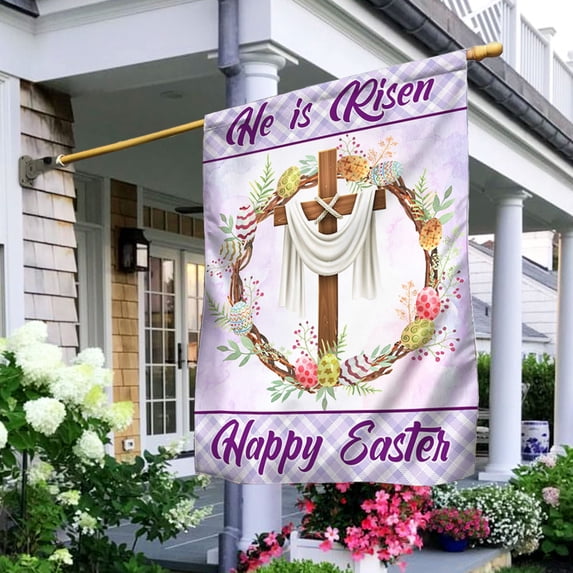 House Flag Easter Cross Happy Easter He Is Risen, Religious ...