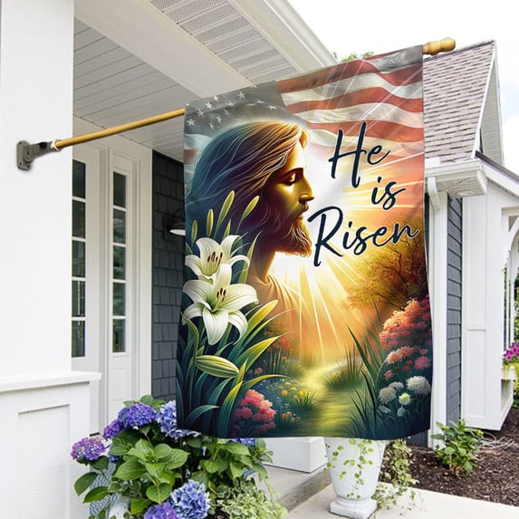 House Flag Easter Day Jesus He Is Risen, Resurrection, 28x40 POLE NOT ...