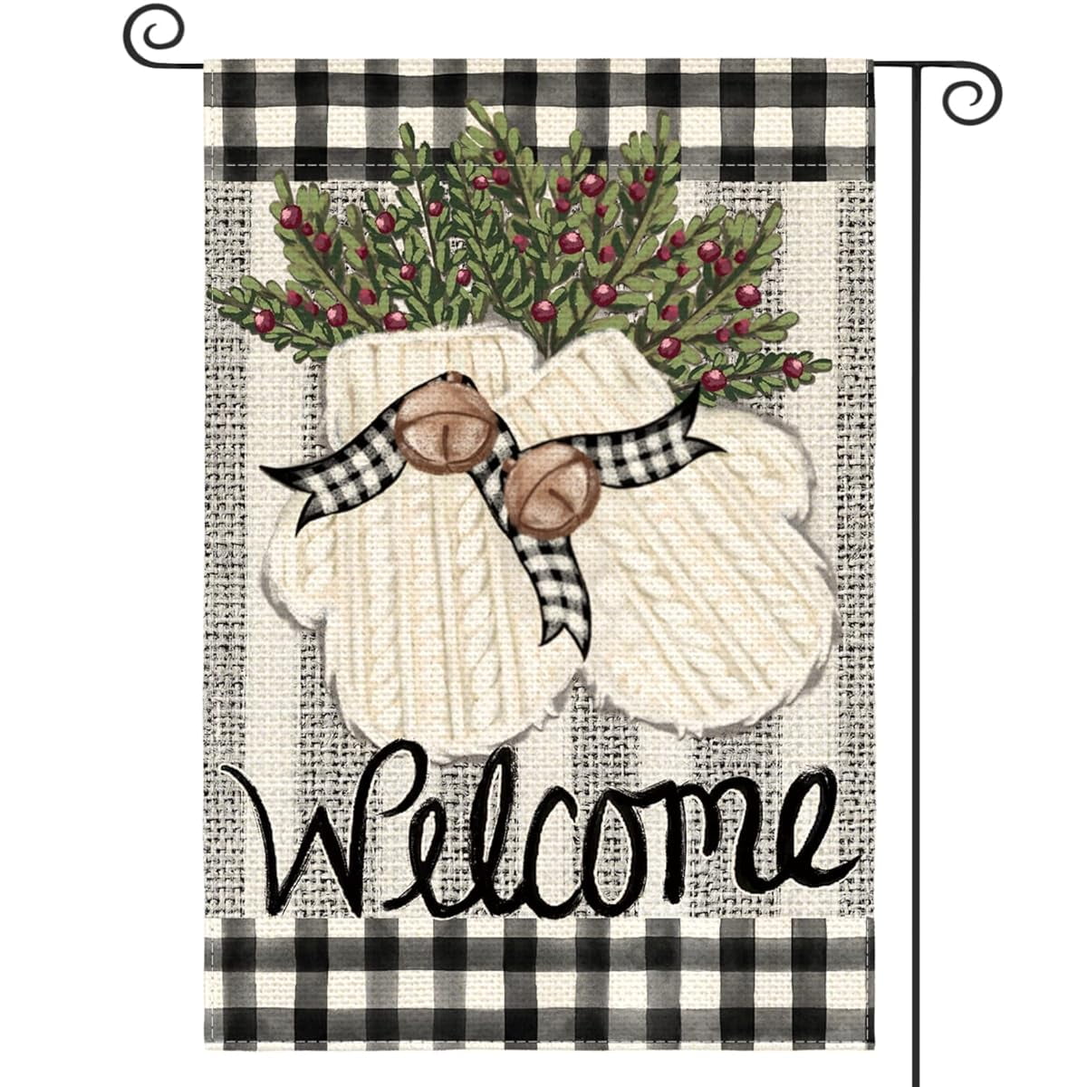 House Flag Gloves Holly Welcome Winter Flag Buffalo Plaid Rustic ...