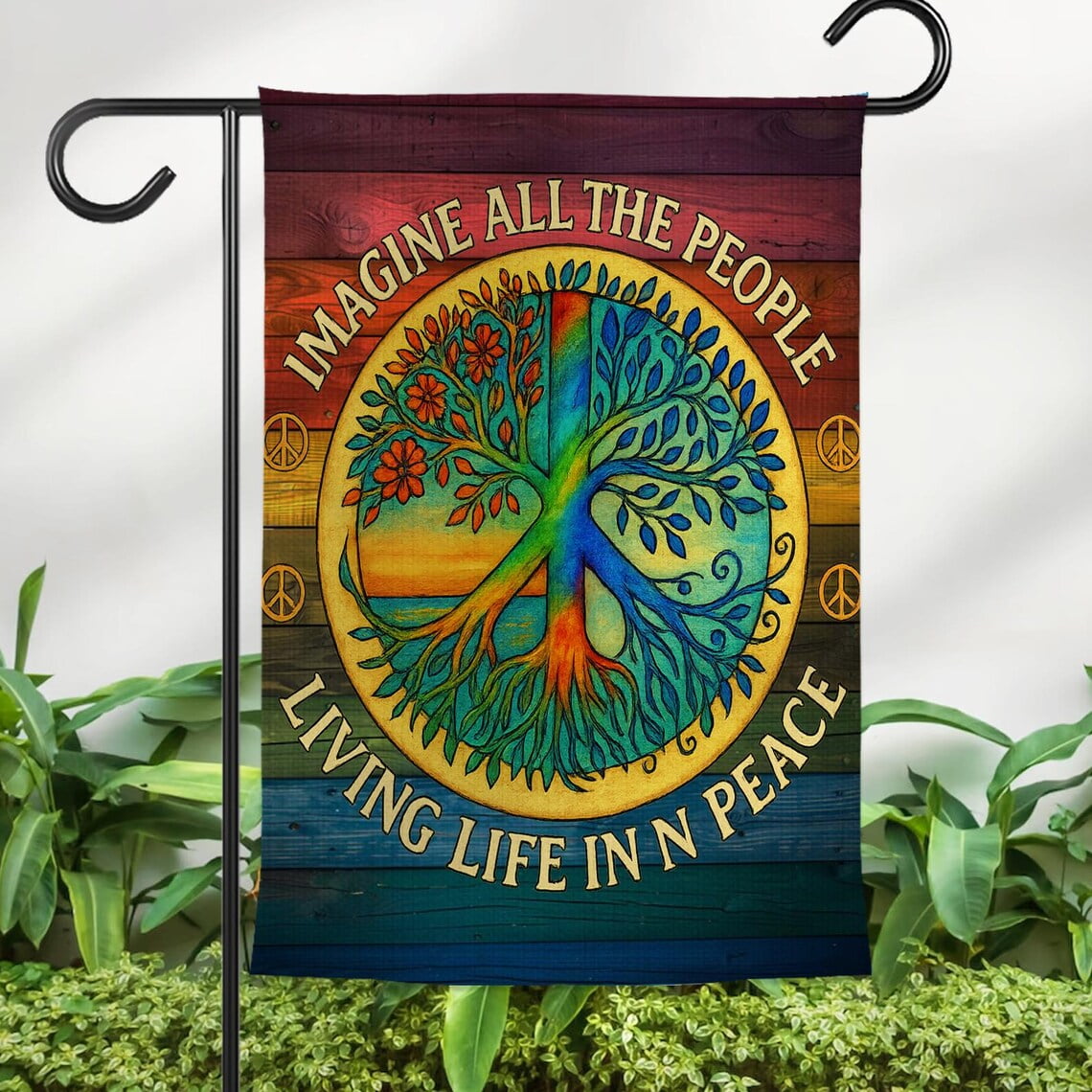 House Flag Imagine All The People Living Life In Peace Flag, Tree Of ...