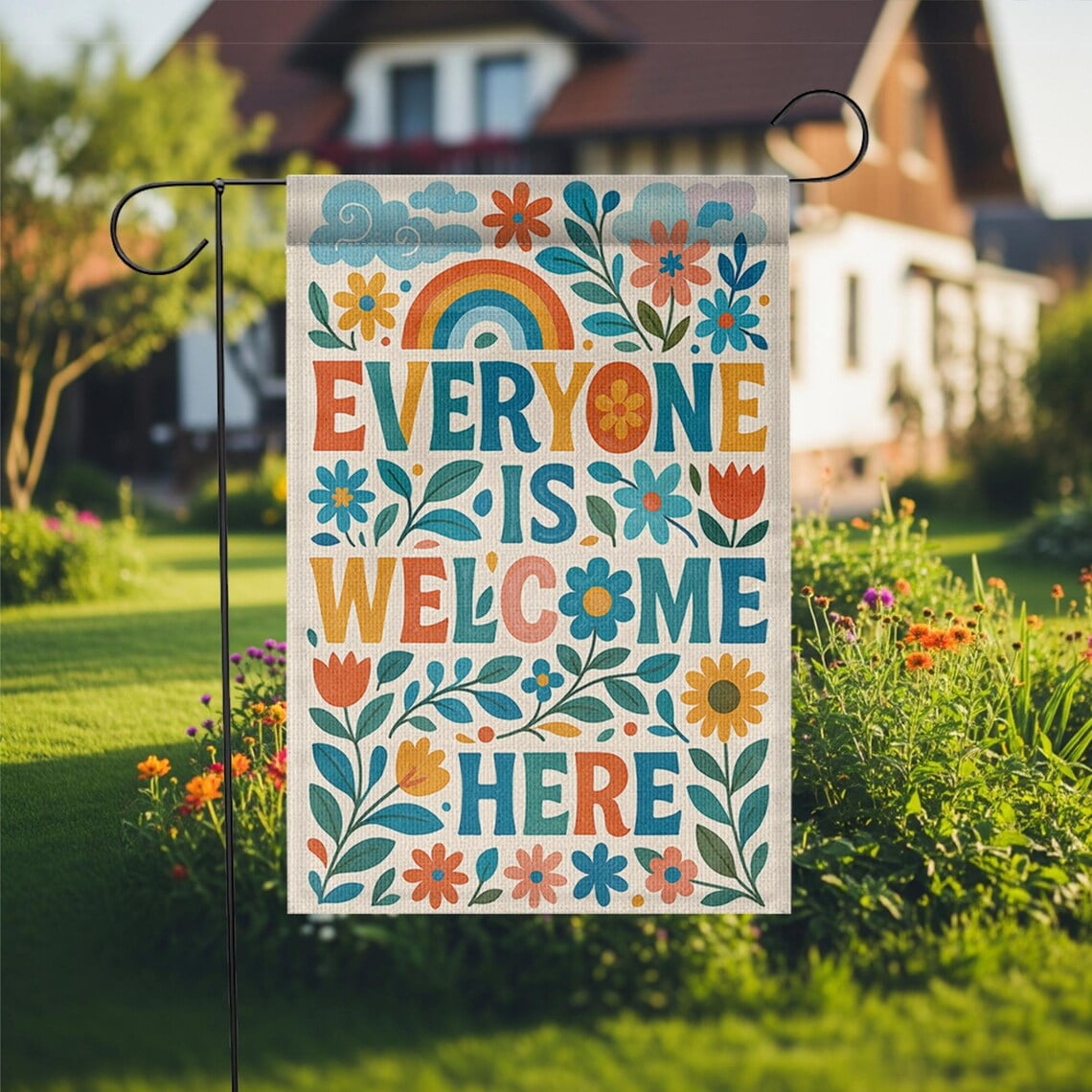 House Flag Inclusive Welcome Flag, Rainbow Floral Porch Decor, 28x40 ...