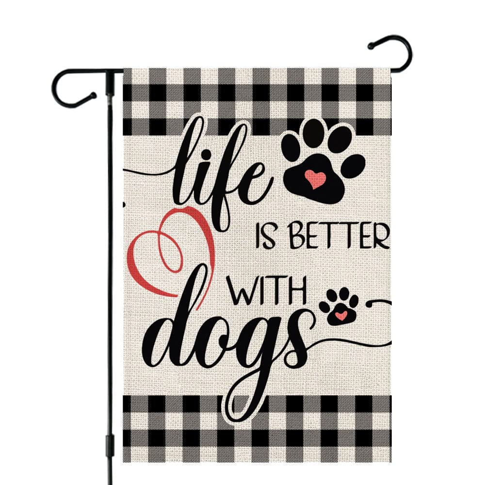 House Flag Life Is Better with Dogs Flag Buffalo Plaid Outdoor Decor ...