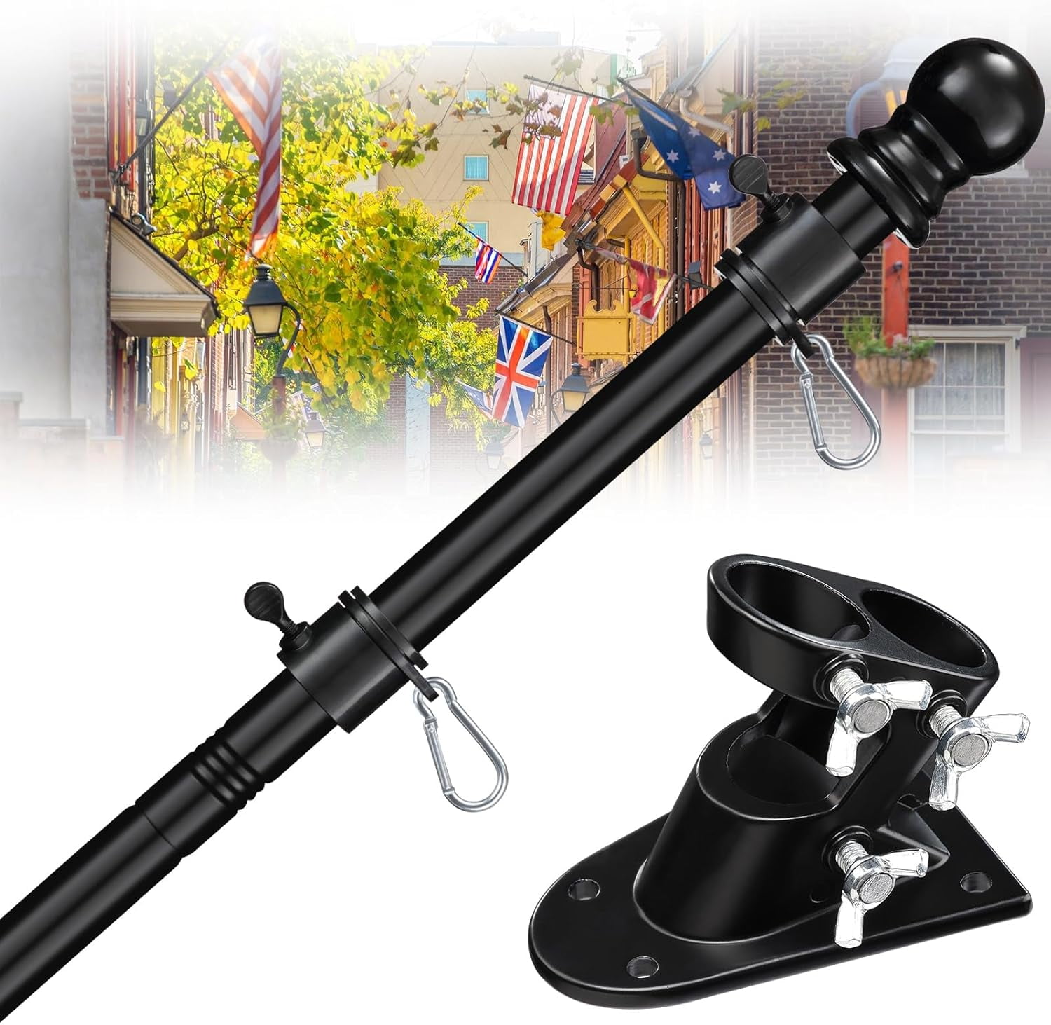 House Flag Pole Kit - 5ft Tangle Free Flag Pole Holder for Outside ...