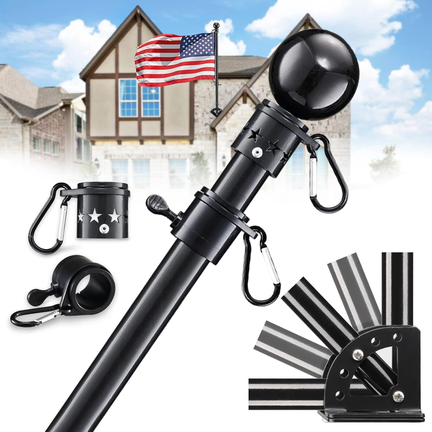 House Flag Pole Kit - Heavy Duty Metal Flag Pole Holder for Outside ...