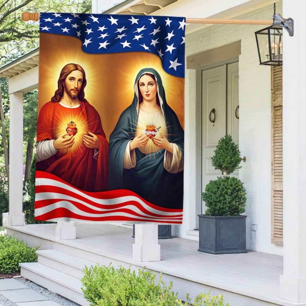 House Flag Sacred Heart of Jesus Immaculate Heart of Mary On American ...