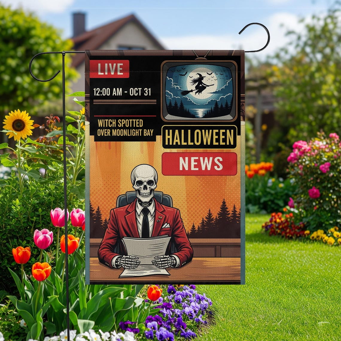 House Flag Skeleton Anchor Flag Spooky Haunted News Outdoor Decoration ...