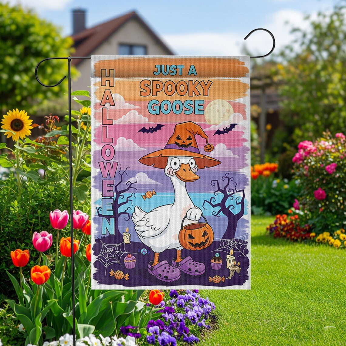 House Flag Spooky Goose Flag, Witch Decor, Fall Lawn Sign, 28x40 POLE ...