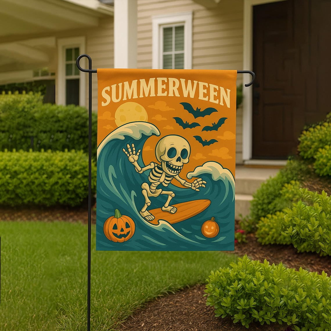 House Flag Surfing Skeleton Flag Summerween Spooky Outdoor Decoration ...