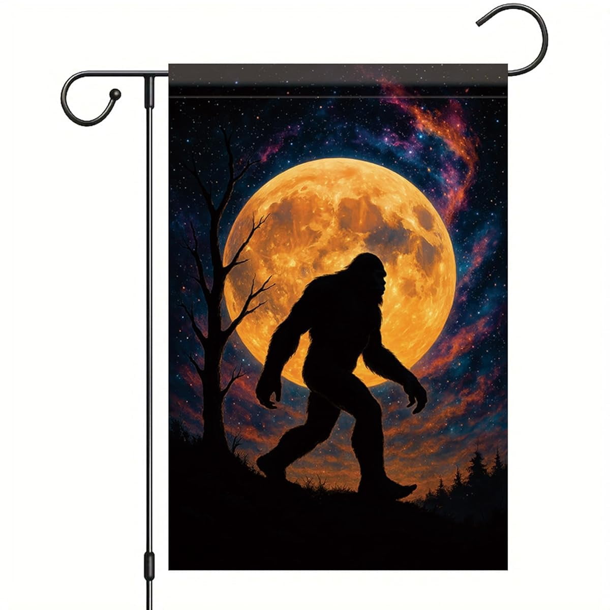 House Flag Winter Holiday Flag Sasquatch Full Moon Forest Spooky ...