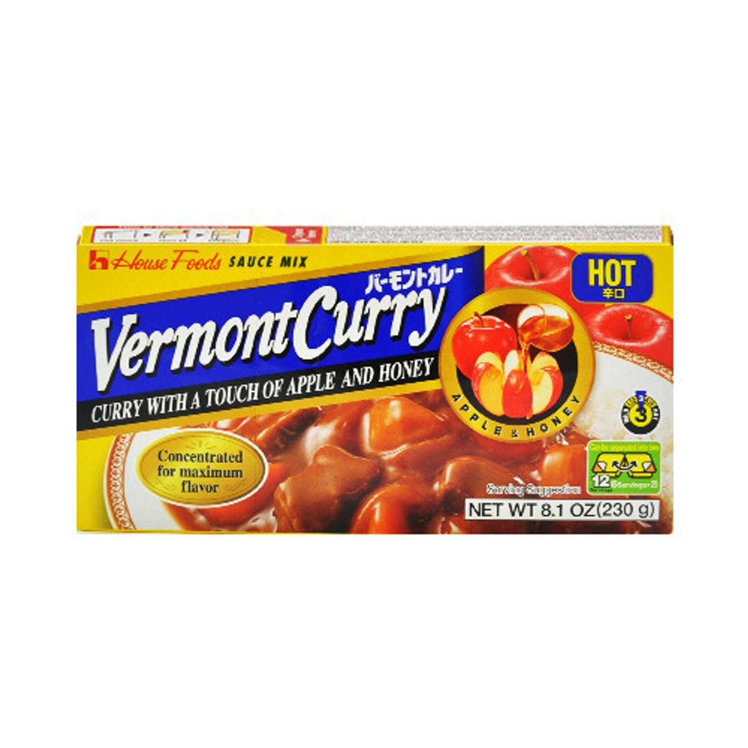 House Foods Vermont Curry 8.1oz 230g Hot Flavor [Pack 1] Plus NineChef ...