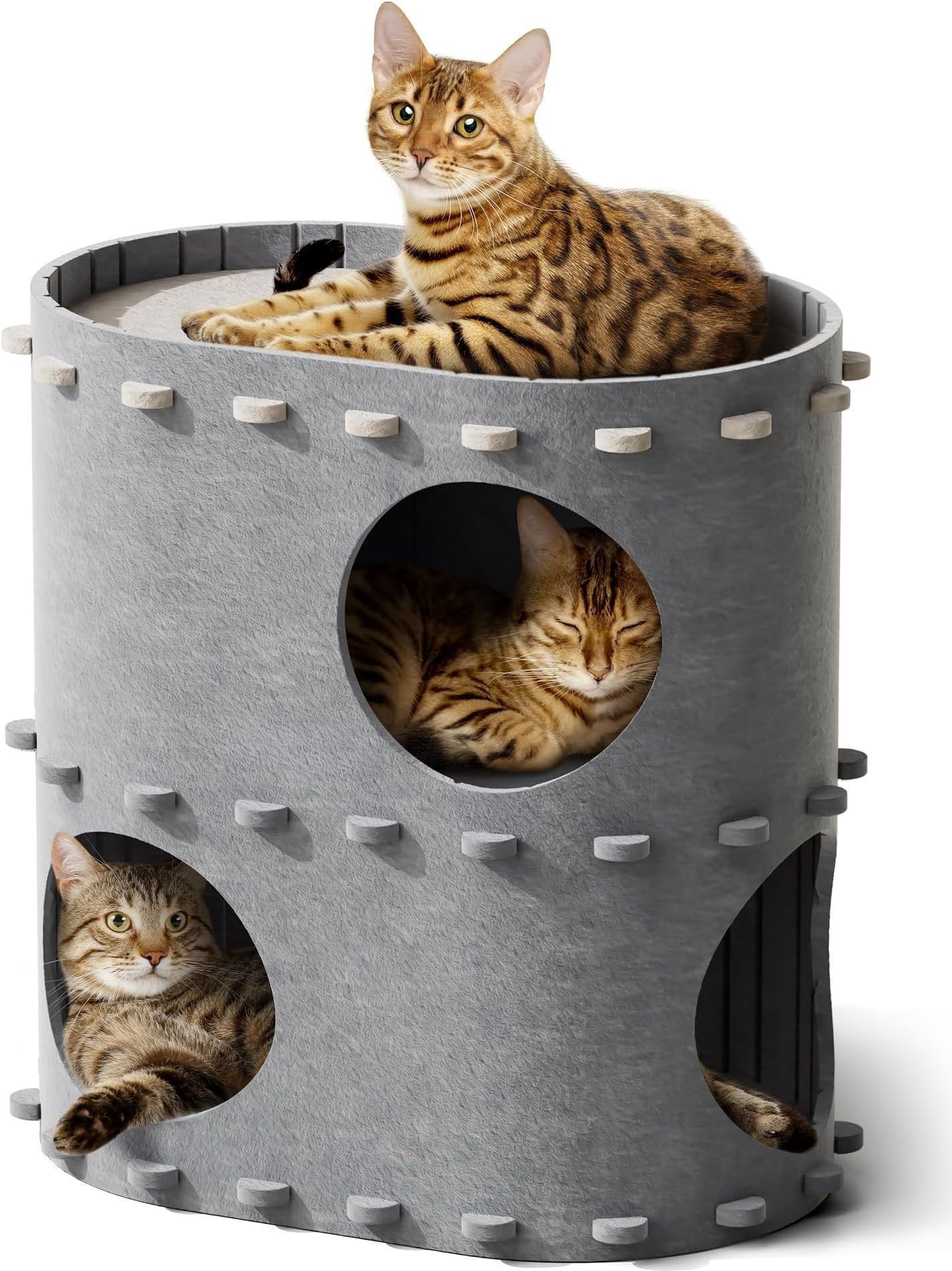 House for Indoor Cats, 2-Storey Foldable Bed Cave, Felt Cats Tunnel Bed ...