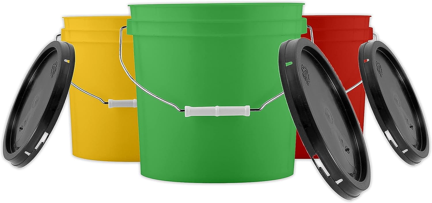 House Naturals 2 Gallon Buckets pails with Black Lids(Pack of 3) 3 ...