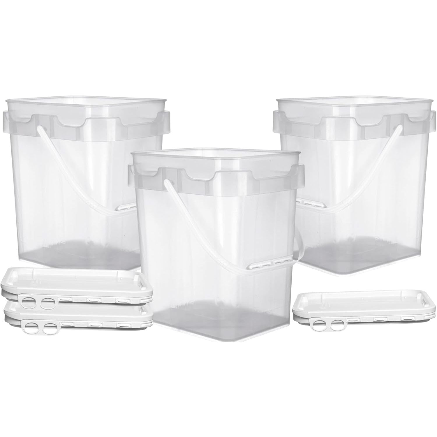 House Naturals 2 Gallon Food Grade Plastic Square Clear Bucket Pail ...