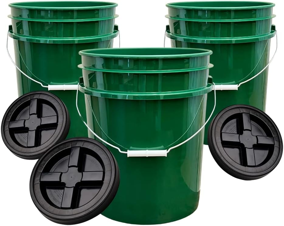 House Naturals 5 Gallon Buckets pails with Screw on Airtight Black Lids ...