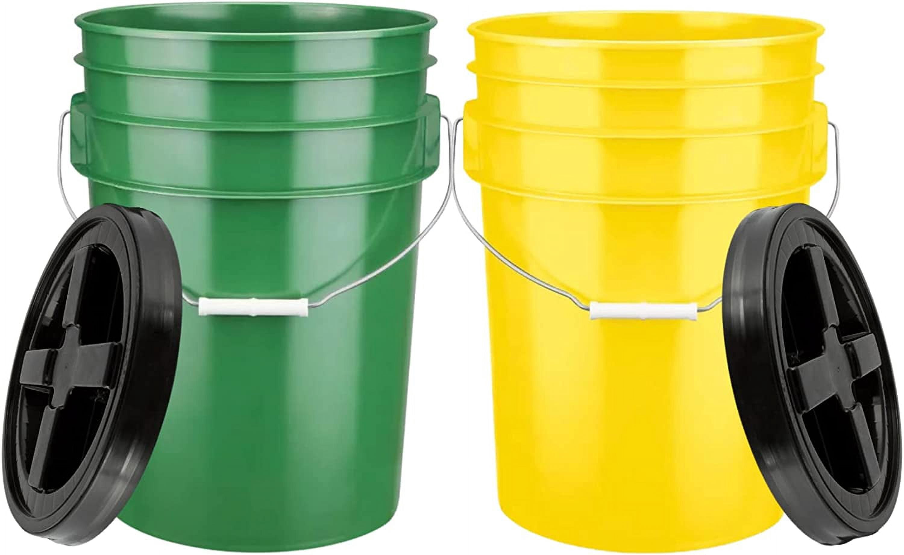 House Naturals 6 Gallon Green and Yellow Plastic Buckets with Black ...