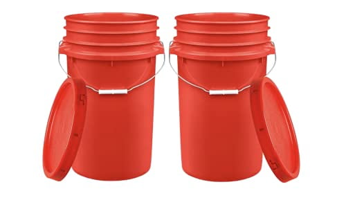 House Naturals 7 Gallon Large Red Bucket Pail Container with lid Food ...