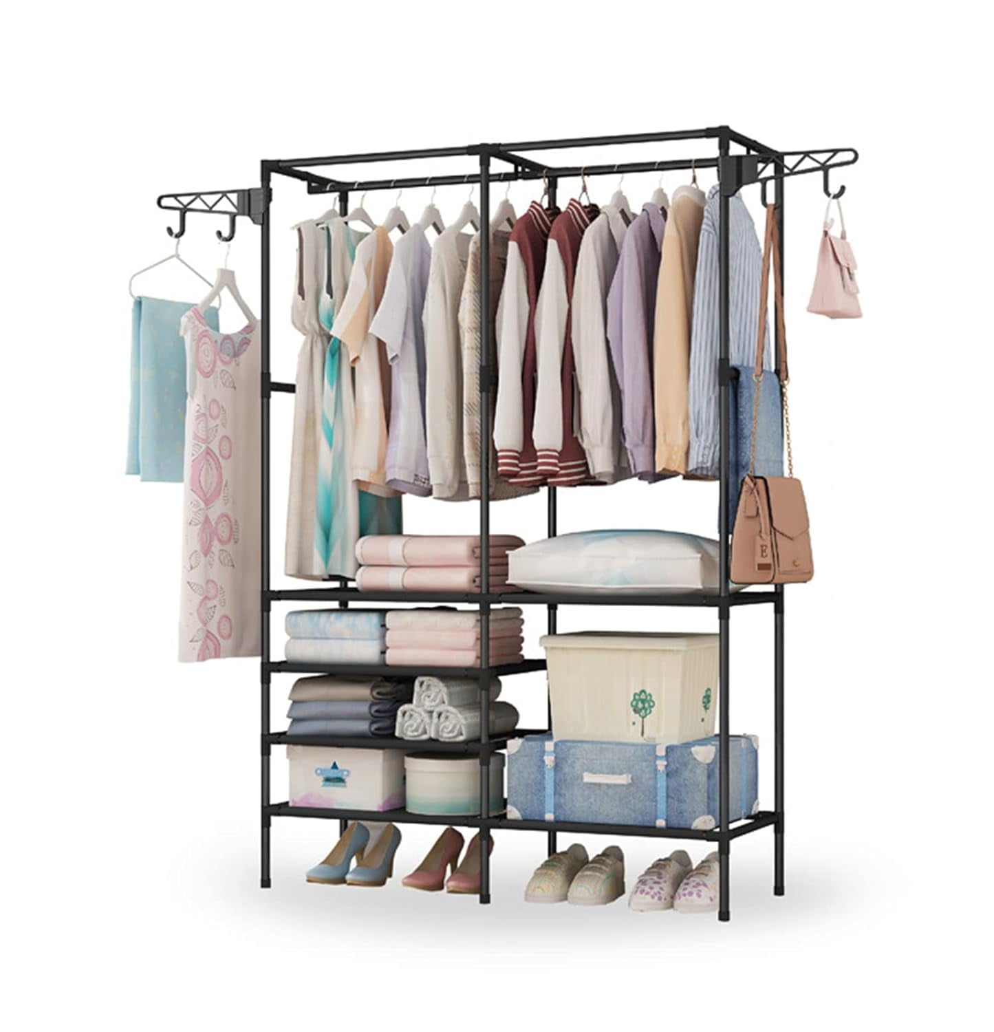 House of Quirk Heavy Duty Clothes Hanging Rail Garment Rack ...