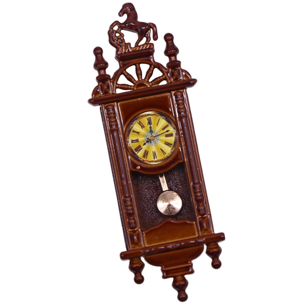 House Retro Pendulum Clock Decor Miniature Clock Prop 6x2cm Brown ...