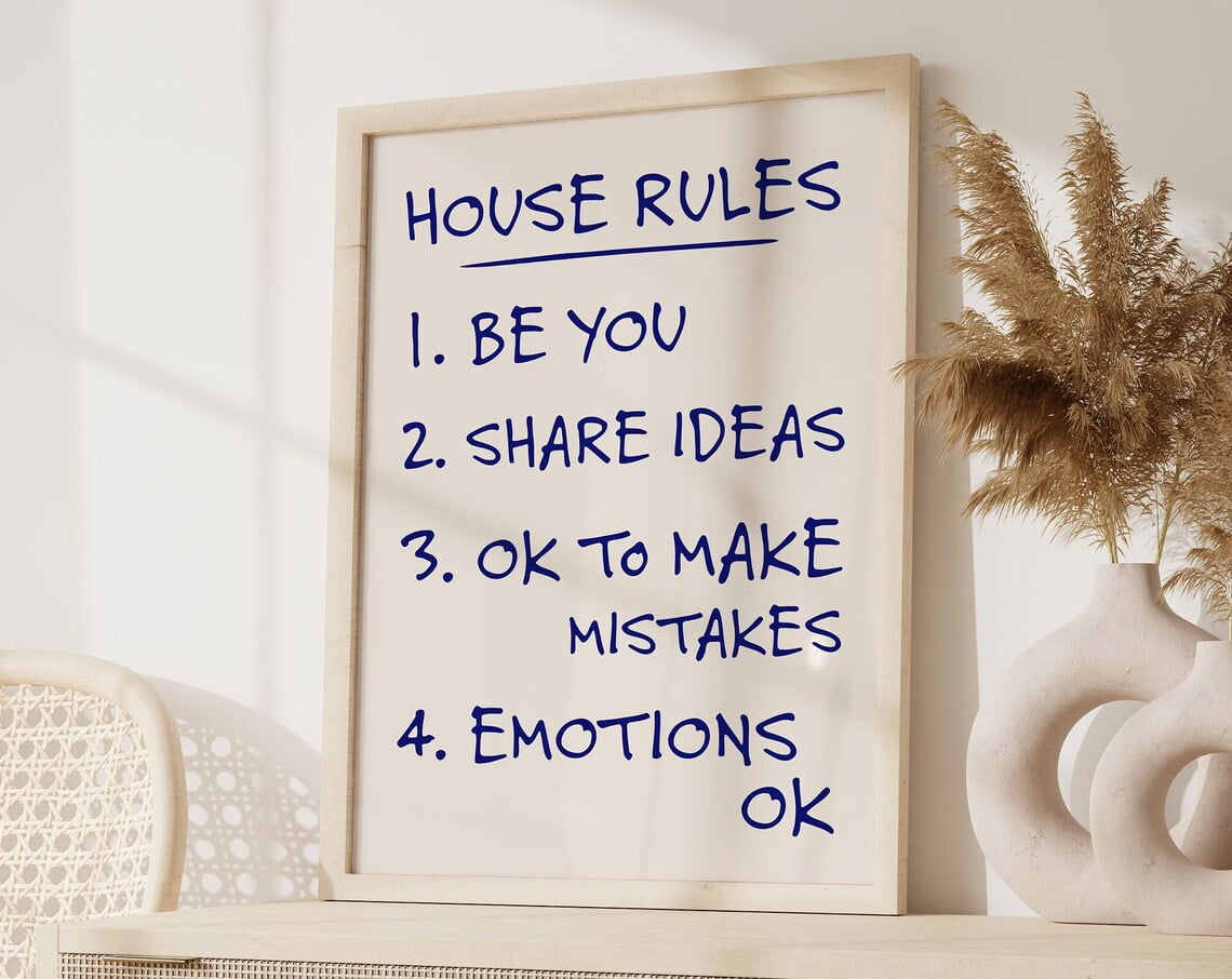 House Rules Poster, Preppy Minimalist Apartment Decor, Colorful Trendy ...