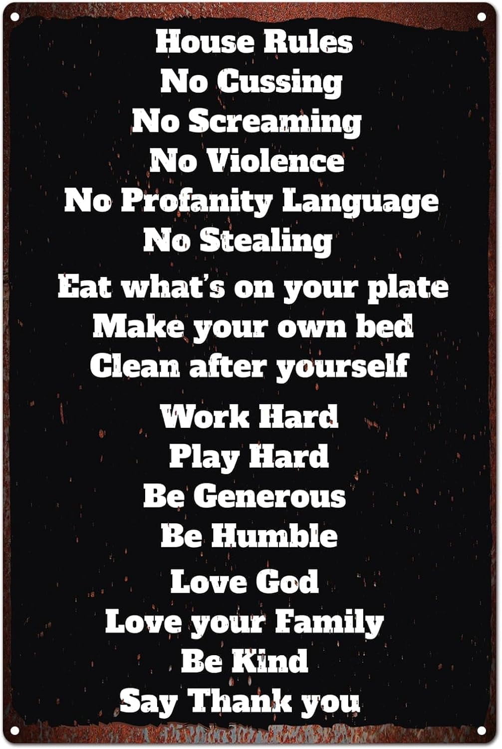 House Rules Tin Sign Metal Sign, House Rules Wall Decor Metal Decor ...