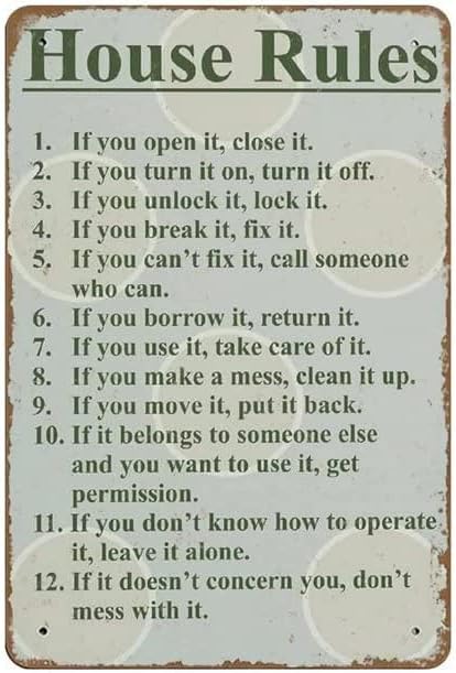 House Rules Wall Art Home Rules Tin Sign Poster Living Room ...