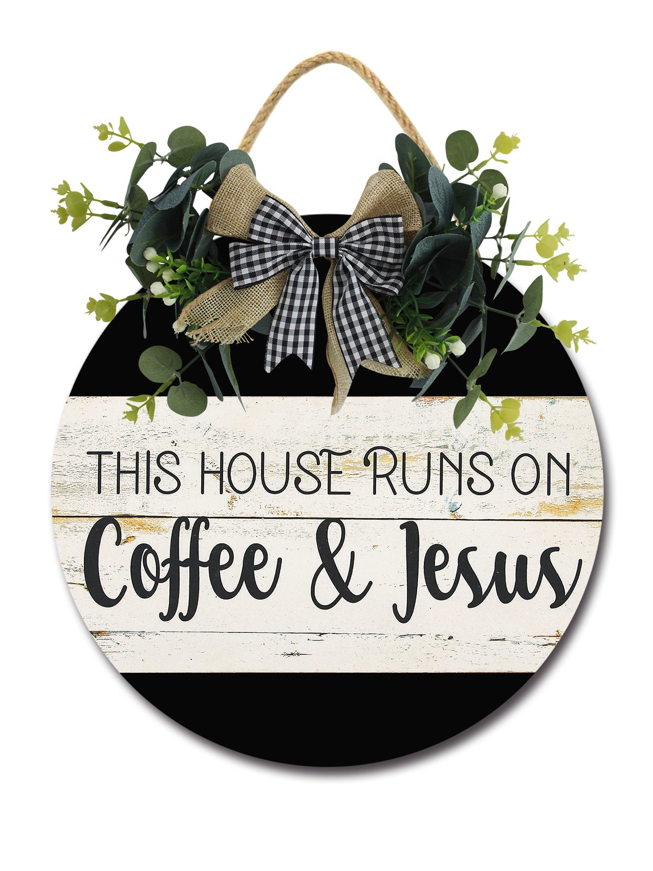 This House Runs On Coffee & Jesus Door Sign Home Decor Round Wood ...