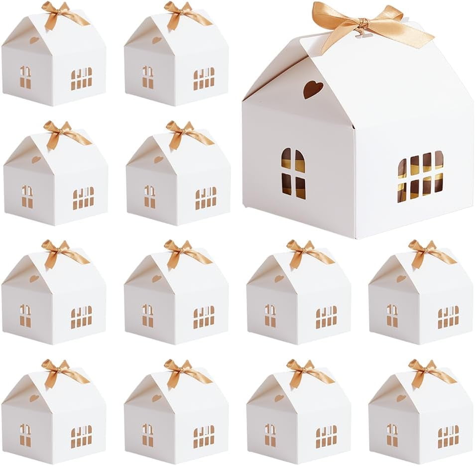 House Shaped Gift Boxes 12 Sets White Cardboard Treat Boxes Wedding ...
