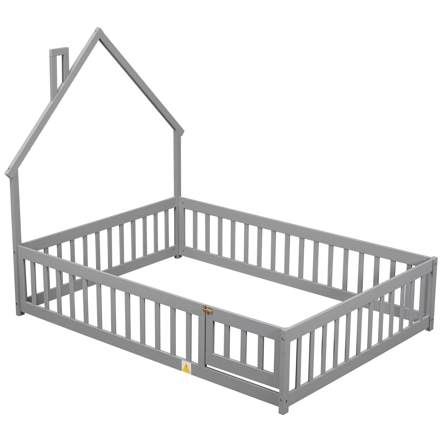 House-Shaped Headboard Bed / Full Size, Grey Tone, Pine Wood / Creates ...