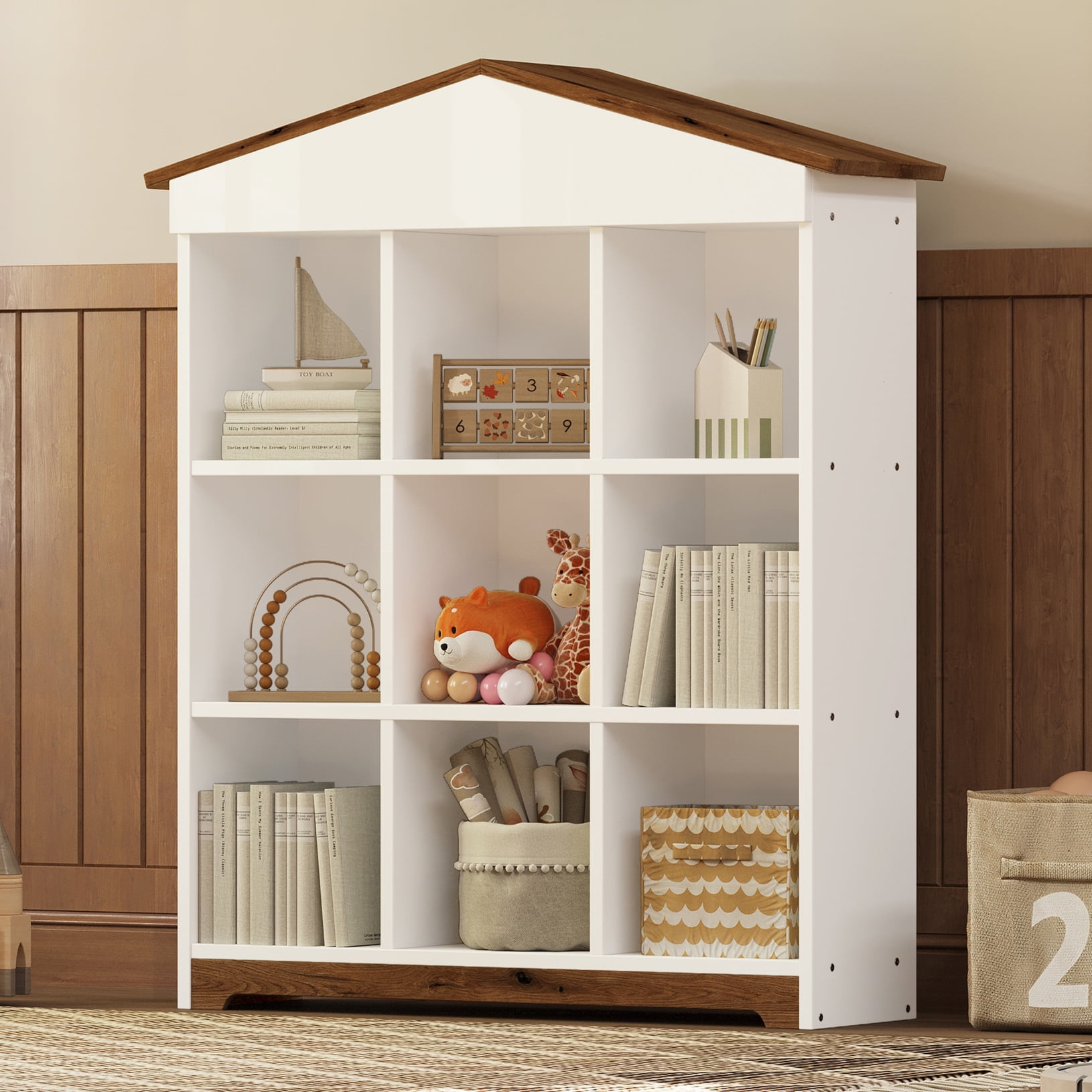 House-Shaped Storage Rack with Nine Storage Compartments, Three-Layer ...