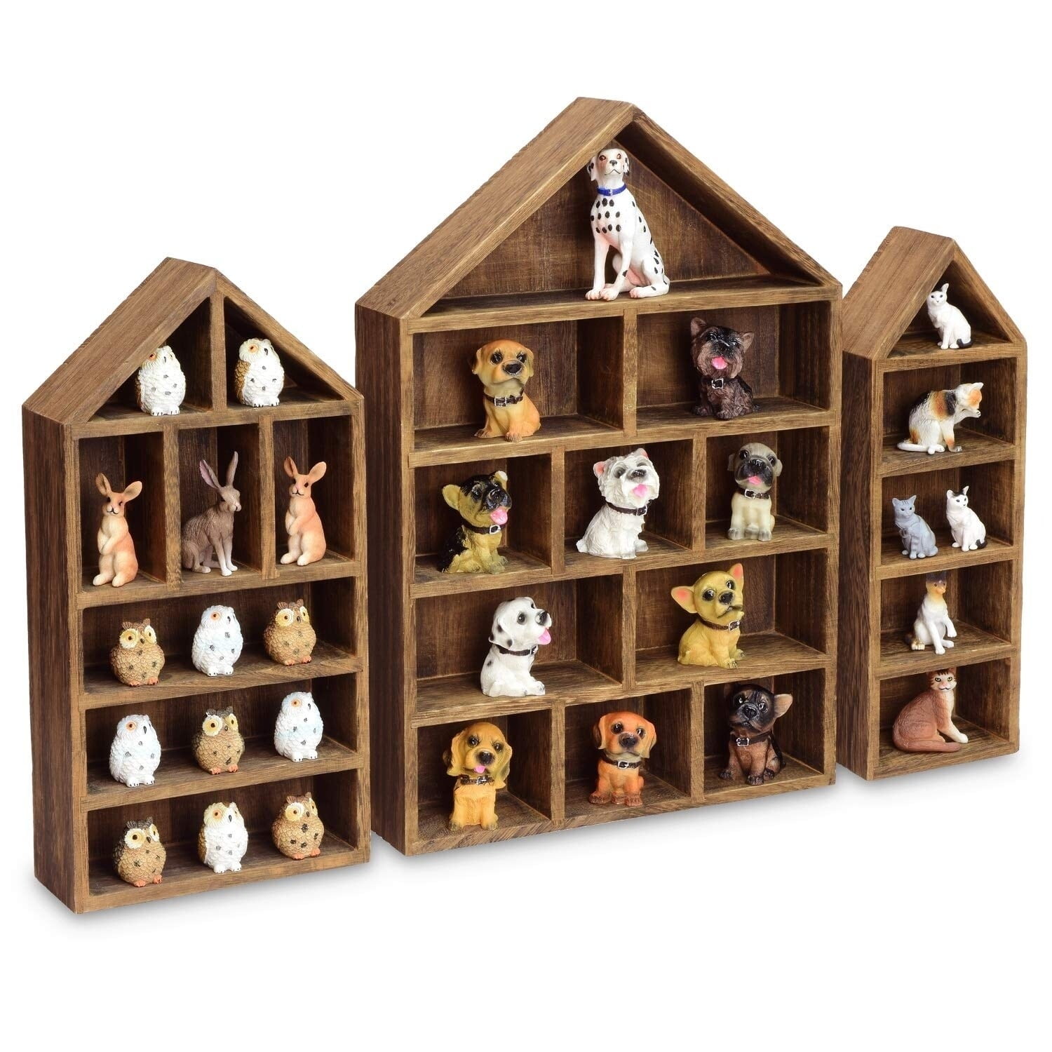 House-Shaped Wooden Shadow Cubby Display Shelf, Set of 3 Brown ...