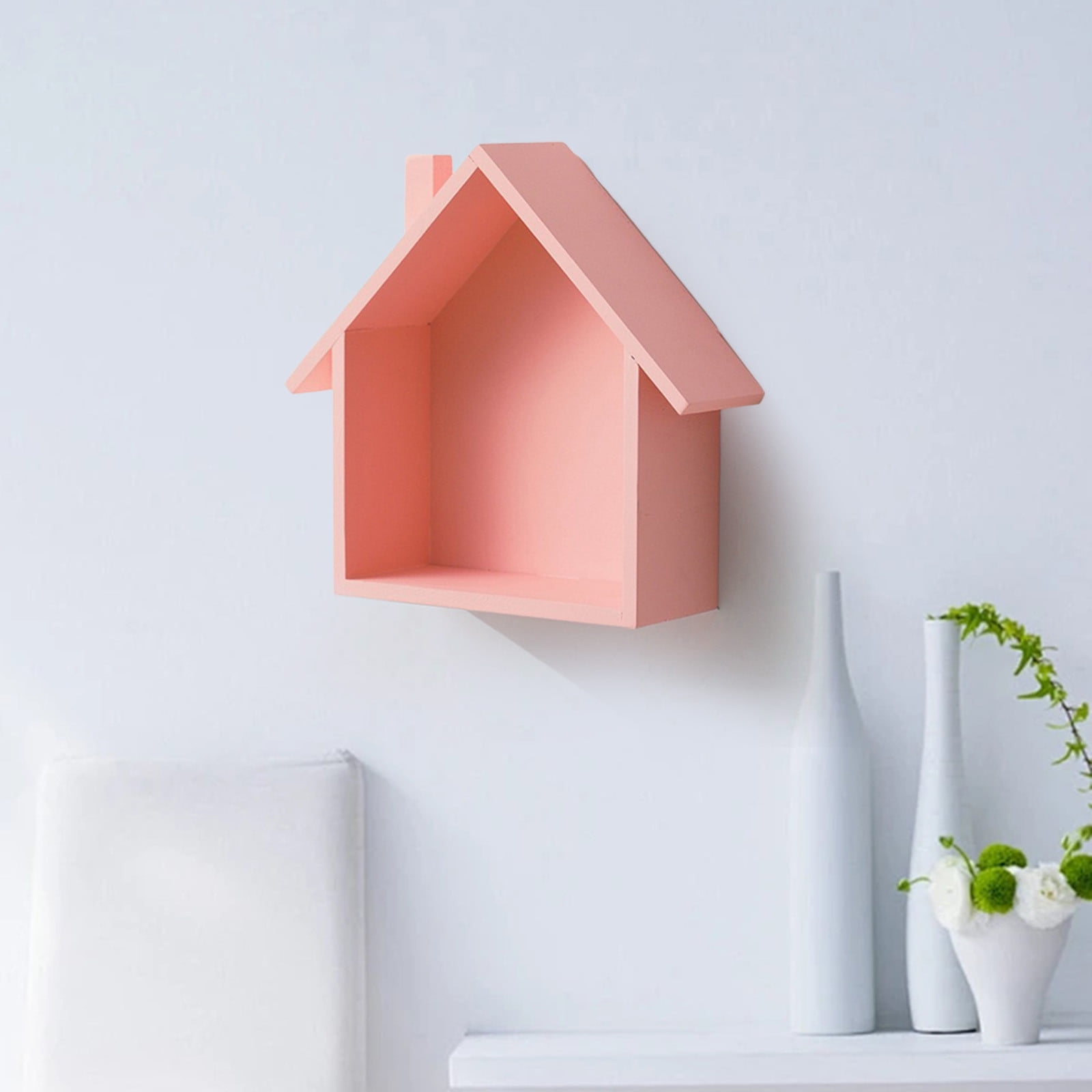 House Shaped Wooden Shelf, Rustic Wall Mounted Display Shelf for ...