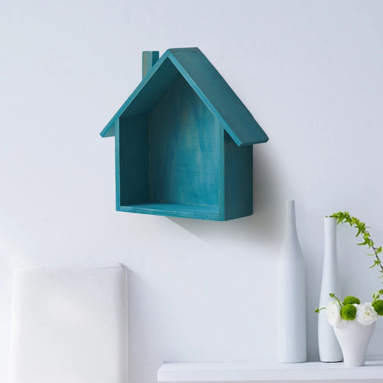 House Shaped Wooden Shelf, Rustic Wall Mounted Display Shelf for ...