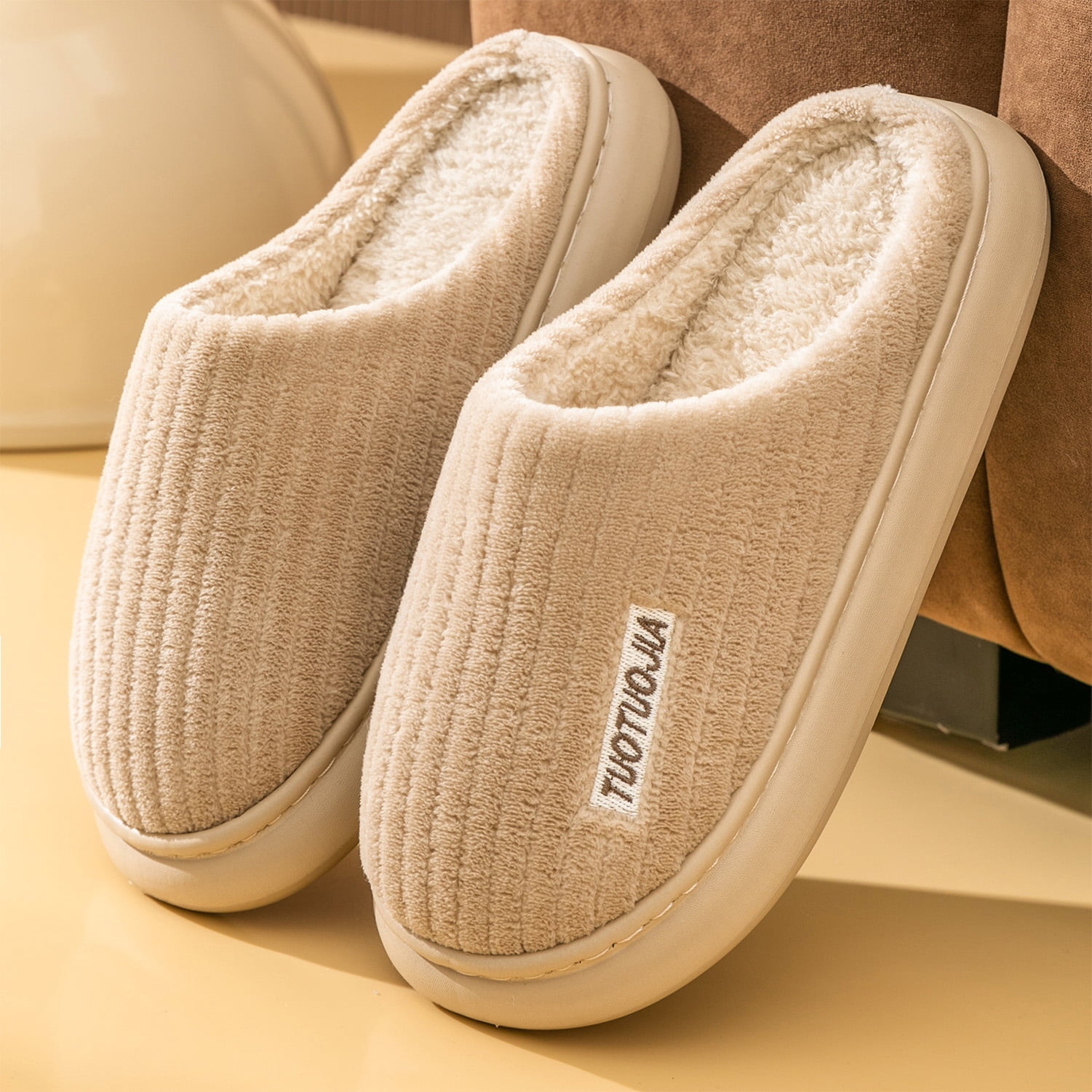 House Slippers For Woman EVA Winter Warm Plush Memory Foam Platform ...