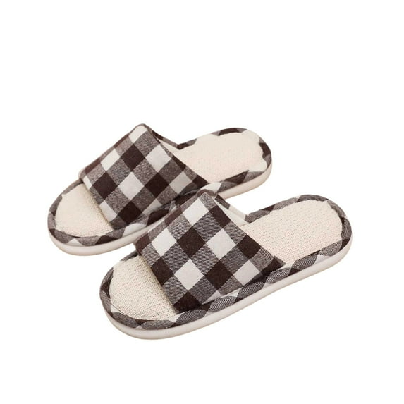 House Slippers Gifts for Women And Plaid Print Linen Slippers Indoor ...