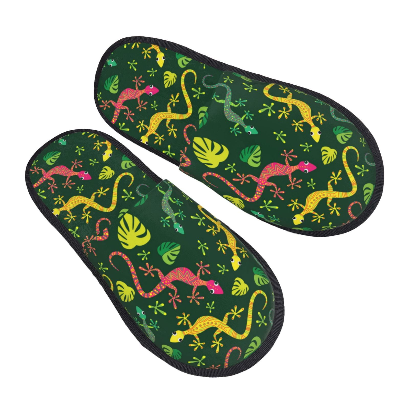 House Slippers for Women Men - Abstract Cute Lizard Gecko Leaves Soft ...