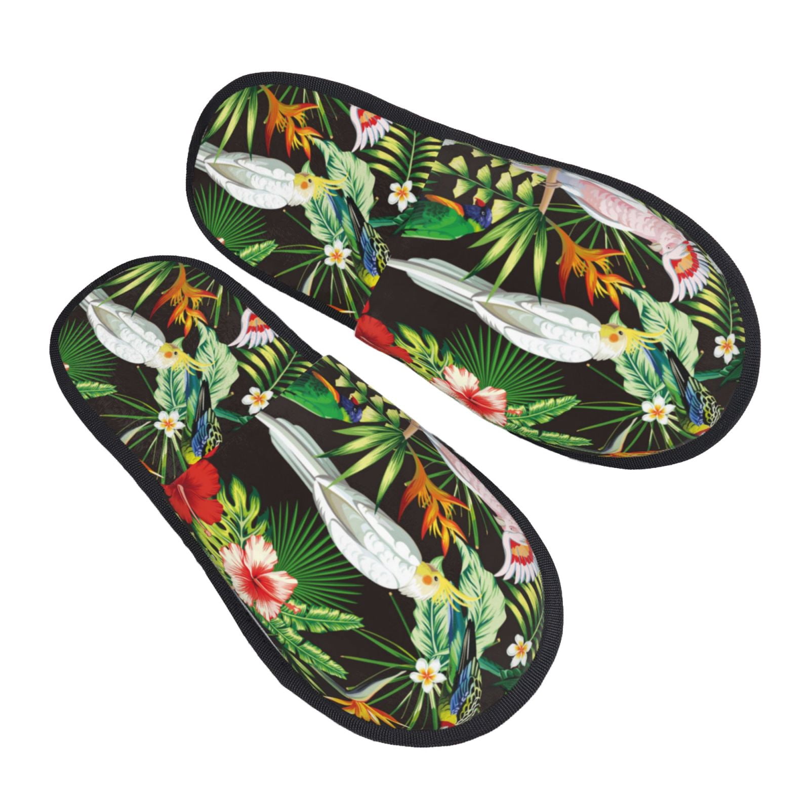 House Slippers for Women Men - Artsy Cute Parrot Palm Leaves Soft House ...