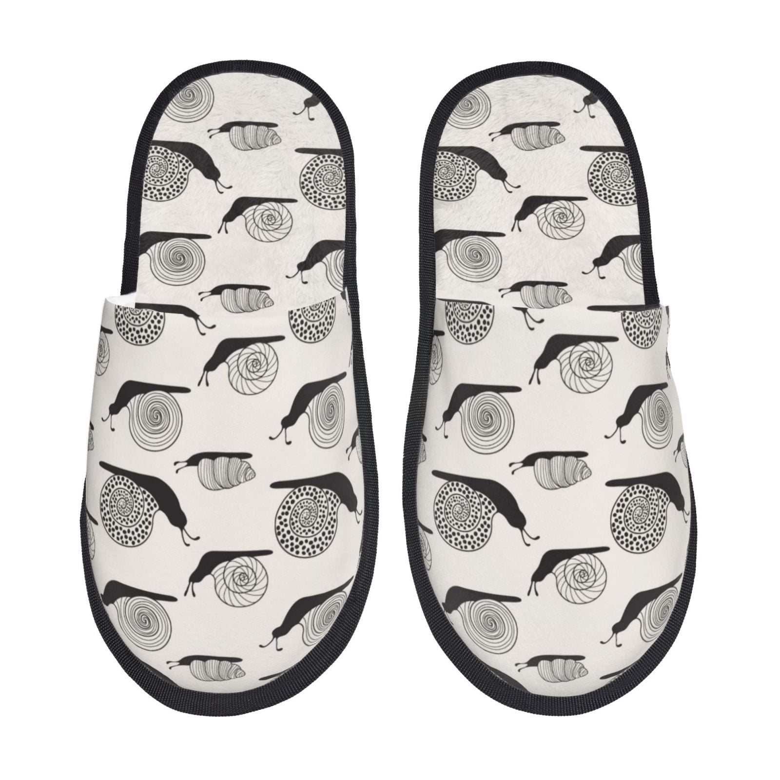House Slippers for Women Men - Black White Snail Print Warm Non-slip ...
