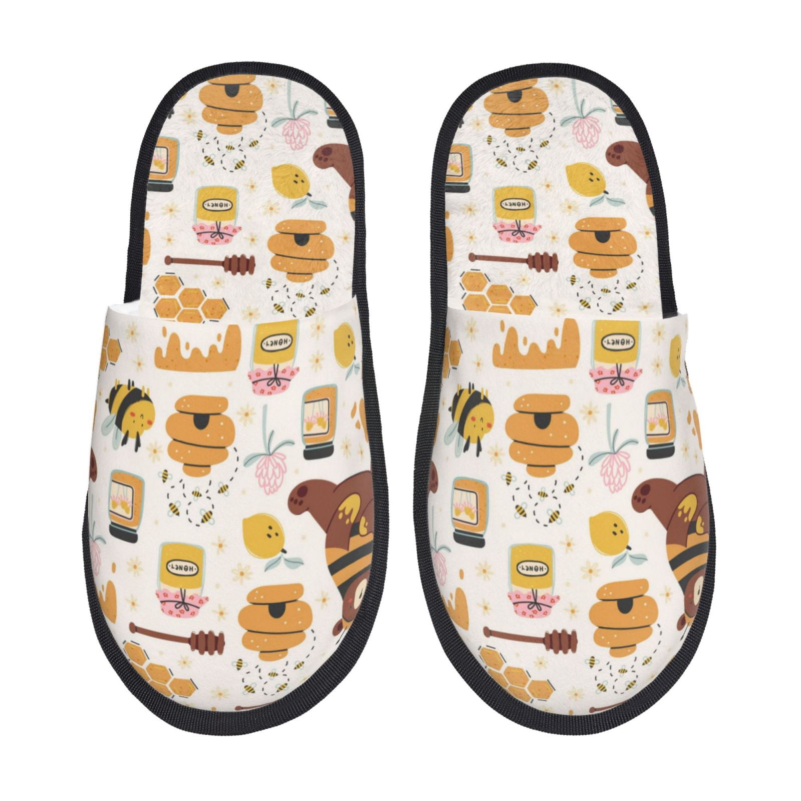 House Slippers for Women Men - Cute Bee Honey Jar Hive Bear Warm Non ...