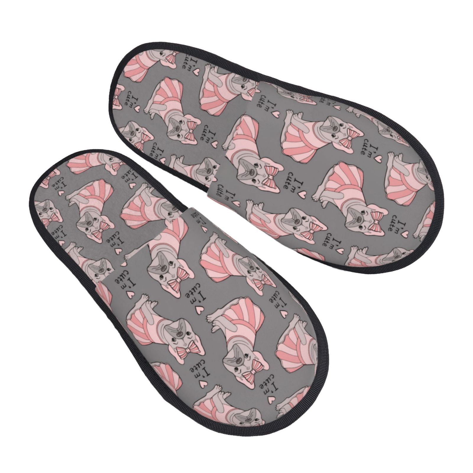 House Slippers for Women Men - Cute French Bulldog Pink Skirt Soft ...
