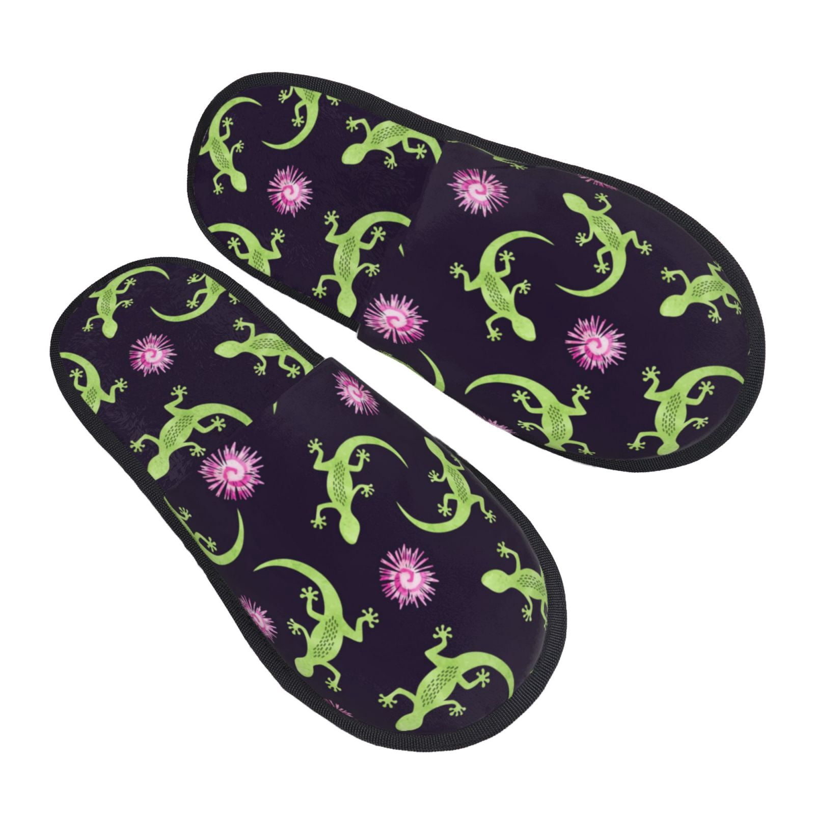 House Slippers for Women Men - Cute Lizard Gecko Floral Pink Soft House ...