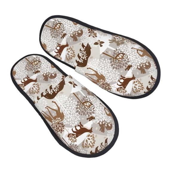 House Slippers for Women Men - Deer Bear Fox Owl Rabbit Bird Tree ...