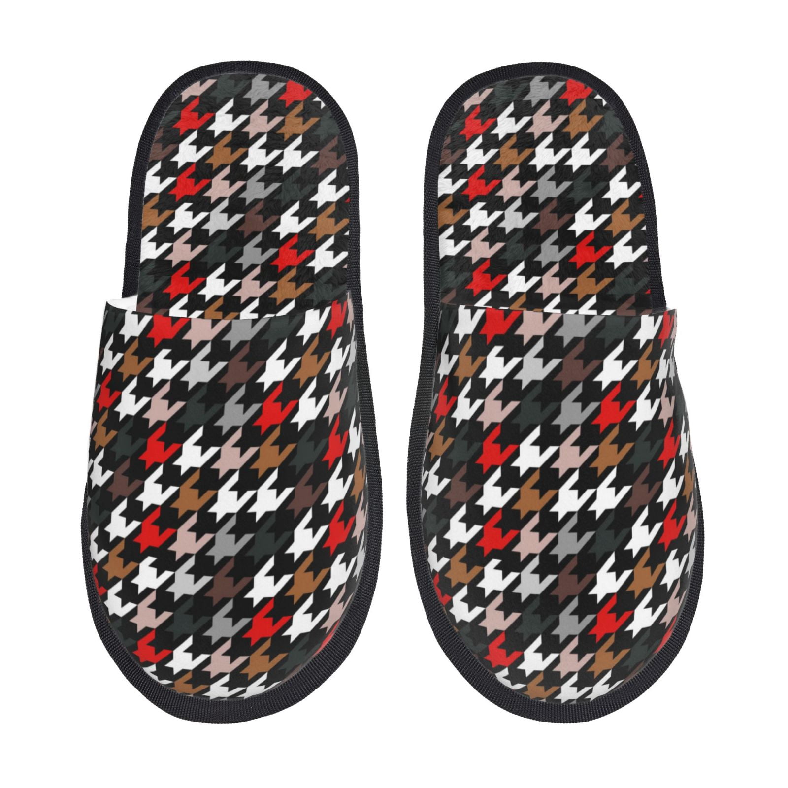 House Slippers for Women Men - Houndstooth Green Red Warm Non-slip Mens ...