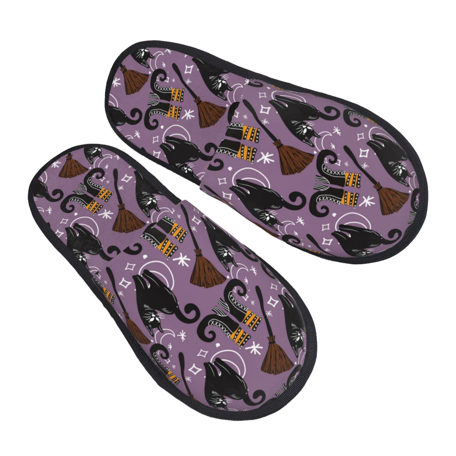 House Slippers for Women Men - Magic Style Cartoon Broom Cat ...