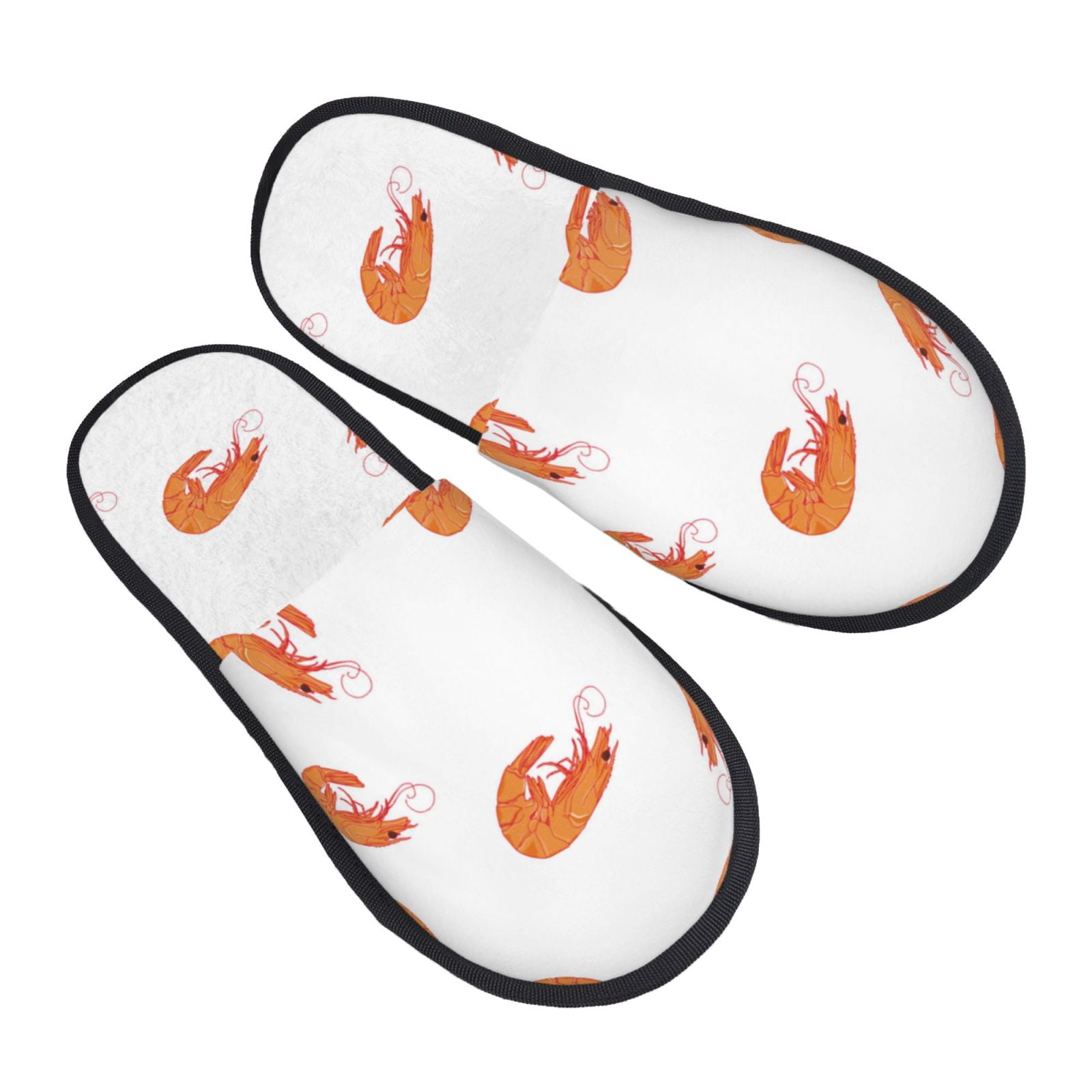 House Slippers for Women Men - Simple Orange Shrimp Print White ...