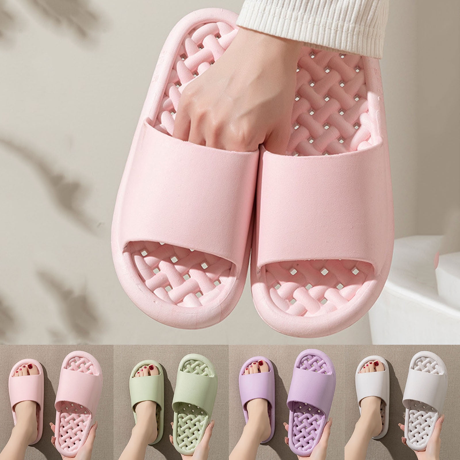 House Slippers Women Non-Slip Flat Heel Open Toe Slip-on House Shoes ...